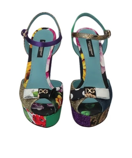 Dolce & Gabbana Spliced Floralpattern Blockheel Sandals
