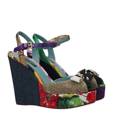 Dolce & Gabbana Spliced Floralpattern Blockheel Sandals