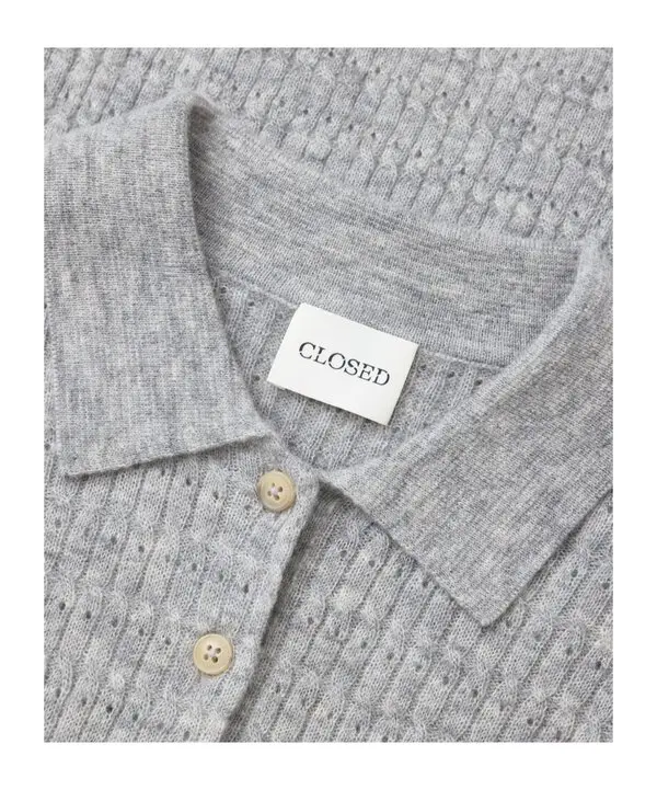 Closed Ribbed-knit Long-sleeve Polo Shirt