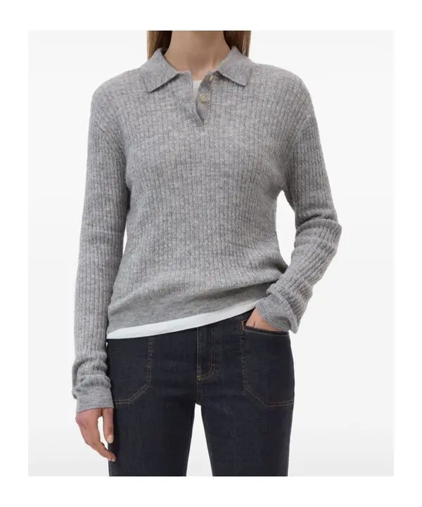 Closed Ribbed-knit Long-sleeve Polo Shirt