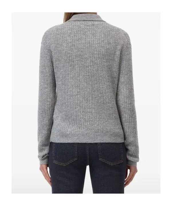 Closed Ribbed-knit Long-sleeve Polo Shirt