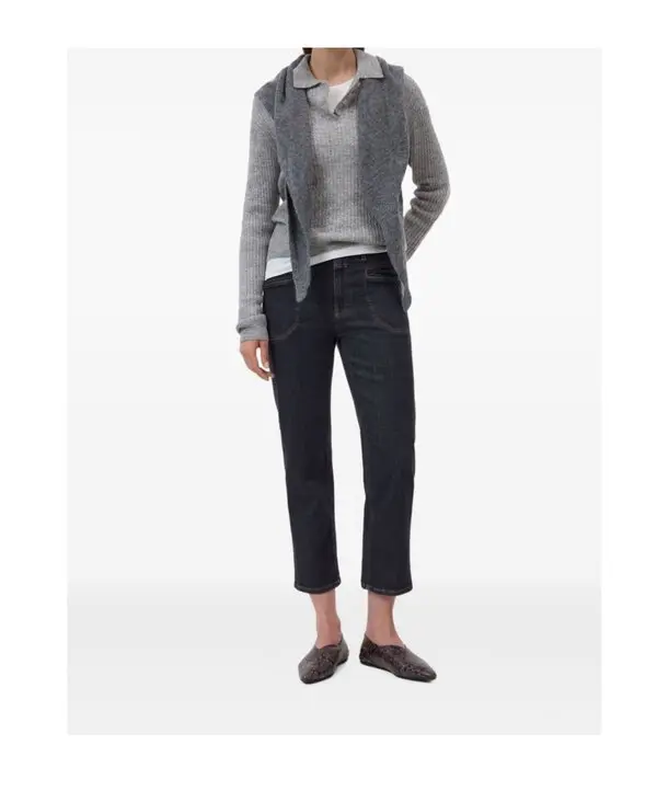Closed Ribbed-knit Long-sleeve Polo Shirt