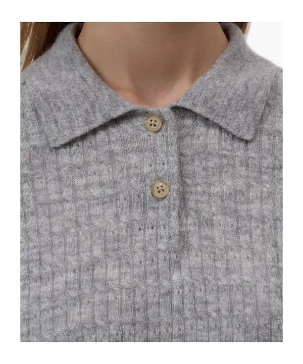 Closed Ribbed-knit Long-sleeve Polo Shirt