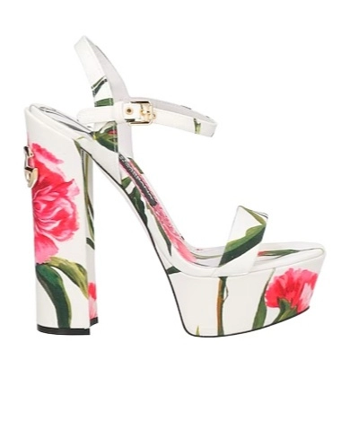 Dolce & Gabbana Floral Print Block Heel Sandals - White