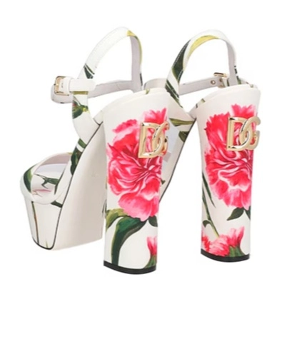 Dolce & Gabbana Floral Print Block Heel Sandals - White