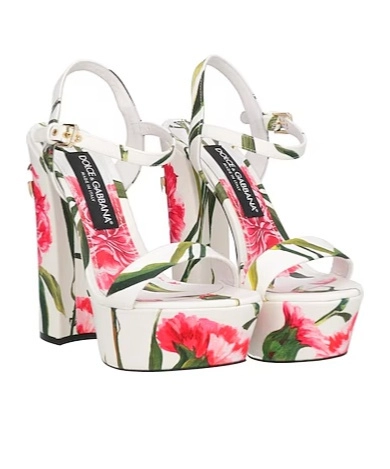 Dolce & Gabbana Floral Print Block Heel Sandals - White