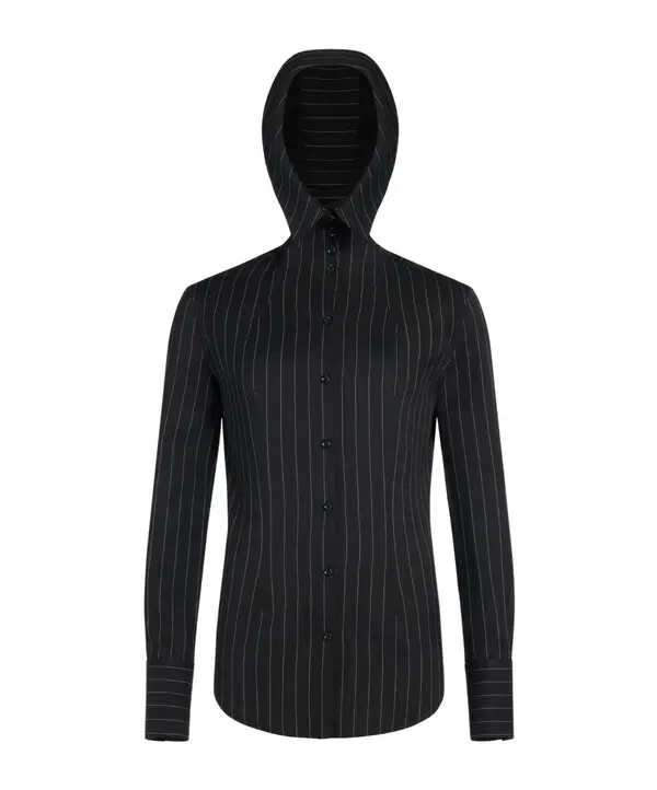 JEAN PAUL GAULTIER Long Sleeve Pinstripe Shirt With Hood