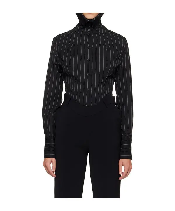 JEAN PAUL GAULTIER Long Sleeve Pinstripe Shirt With Hood