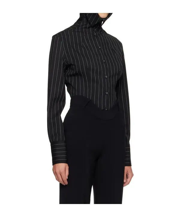 JEAN PAUL GAULTIER Long Sleeve Pinstripe Shirt With Hood