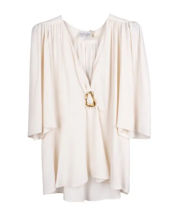 FORTE_FORTE Hammered Ring Draped V-neck Top - Ivory