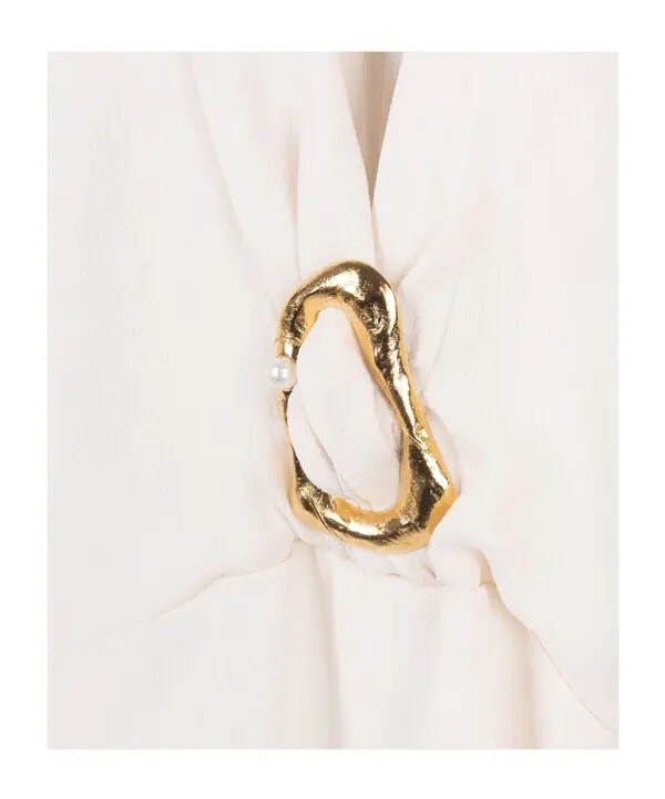 FORTE_FORTE Hammered Ring Draped V-neck Top - Ivory