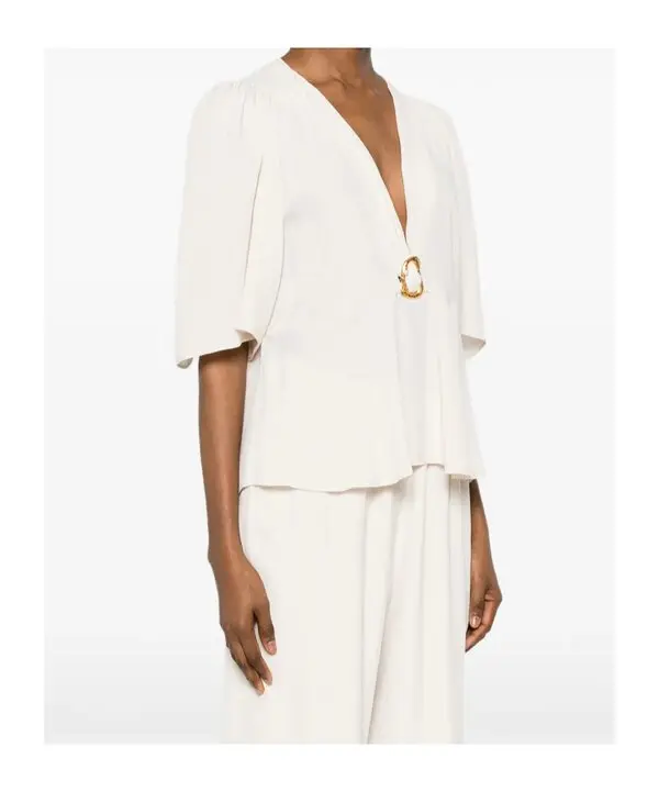 FORTE_FORTE Hammered Ring Draped V-neck Top - Ivory