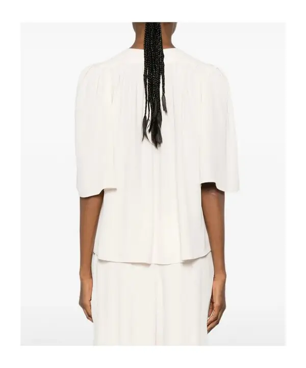 FORTE_FORTE Hammered Ring Draped V-neck Top - Ivory