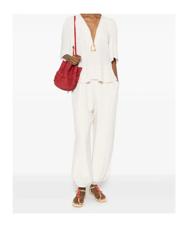 FORTE_FORTE Hammered Ring Draped V-neck Top - Ivory