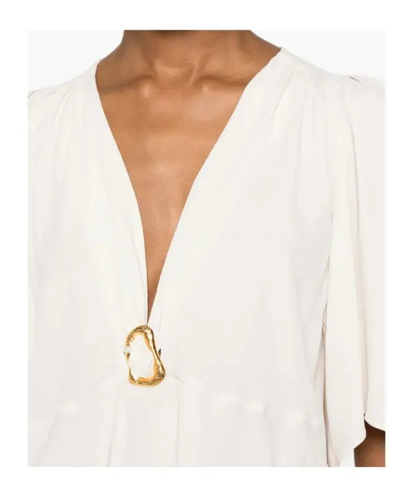 FORTE_FORTE Hammered Ring Draped V-neck Top - Ivory