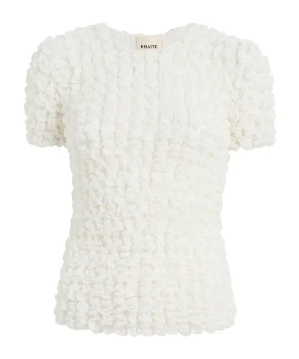Khaite Polly Ruched Silk Chiffon Crewneck Top - Chalk