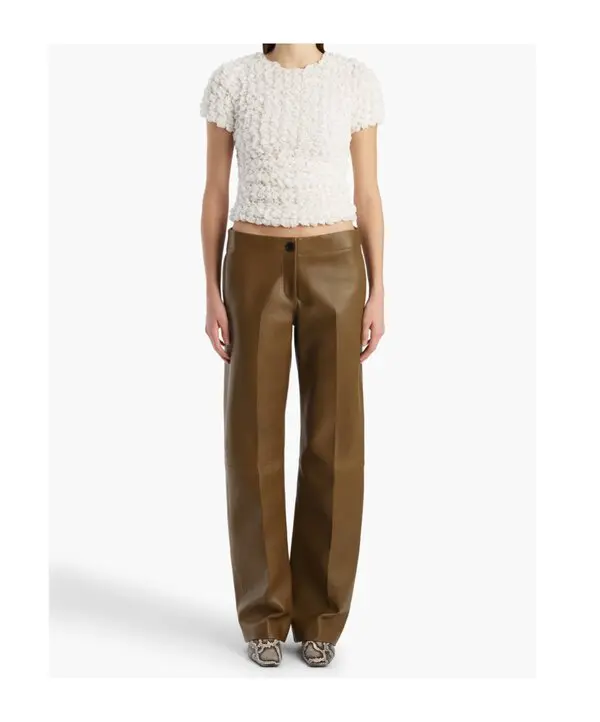 Khaite Polly Ruched Silk Chiffon Crewneck Top - Chalk