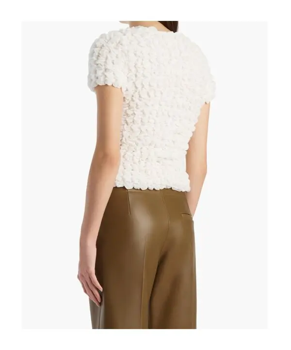 Khaite Polly Ruched Silk Chiffon Crewneck Top - Chalk