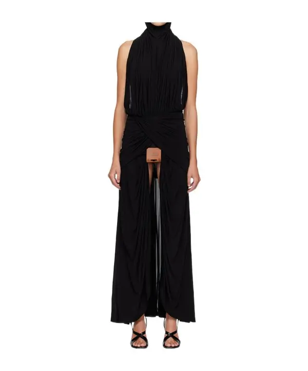 JEAN PAUL GAULTIER Draped Logo-patch Maxi Dress