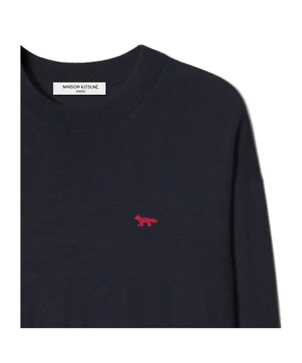 Maison Kitsuné Red Profile Fox Comfort Jumper In Merino Wool - Classic Navy Blue