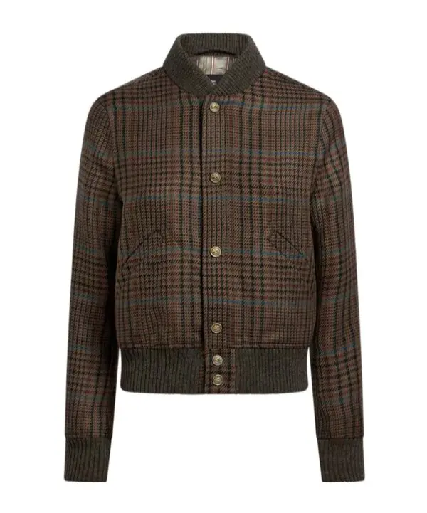 Etro Wool Bomber Jacket With Peacock Embroidery And Prince Of Wales Motif - Green