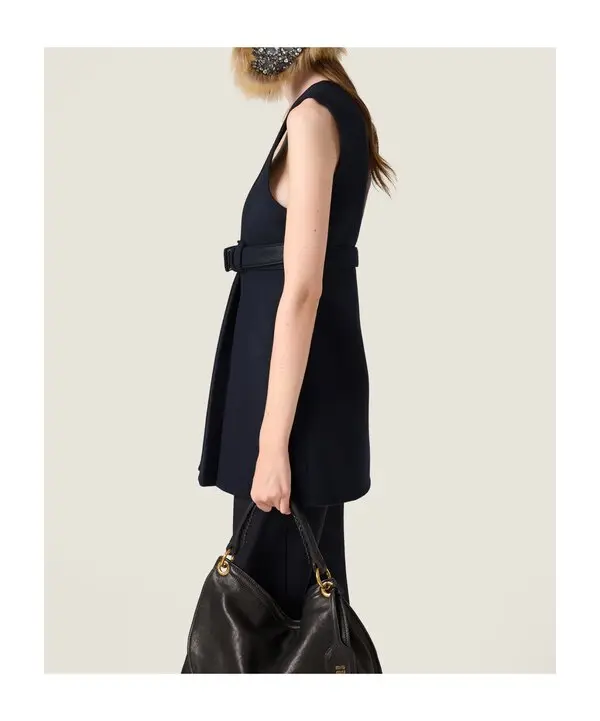 Miu Miu Belted Pleated Wool Dress