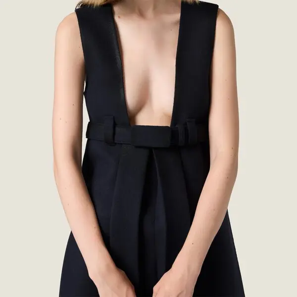 Miu Miu Belted Pleated Wool Dress