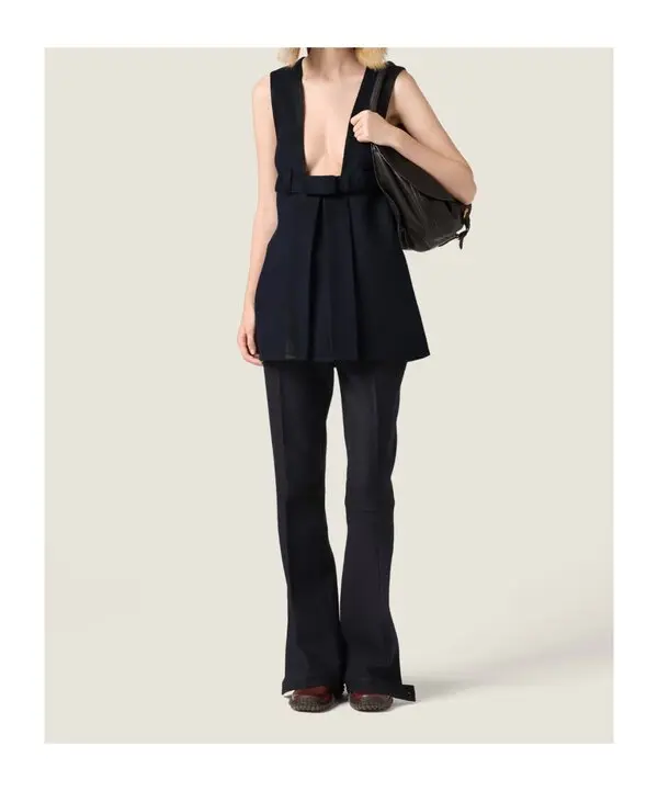 Miu Miu Waxed Double Wool Dress - Navy Blue