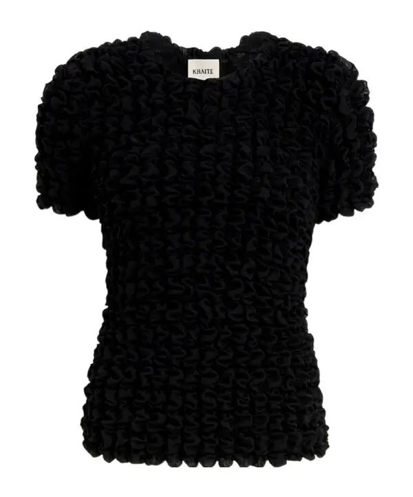 Khaite Polly Ruched Silk Chiffon Top - Black