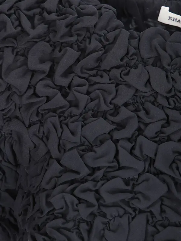 Khaite Polly Ruched Silk Chiffon Top - Black