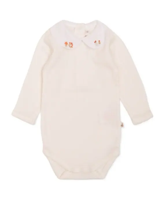 Bonpoint Long Sleeve Bodysuit With Embroidered Collar