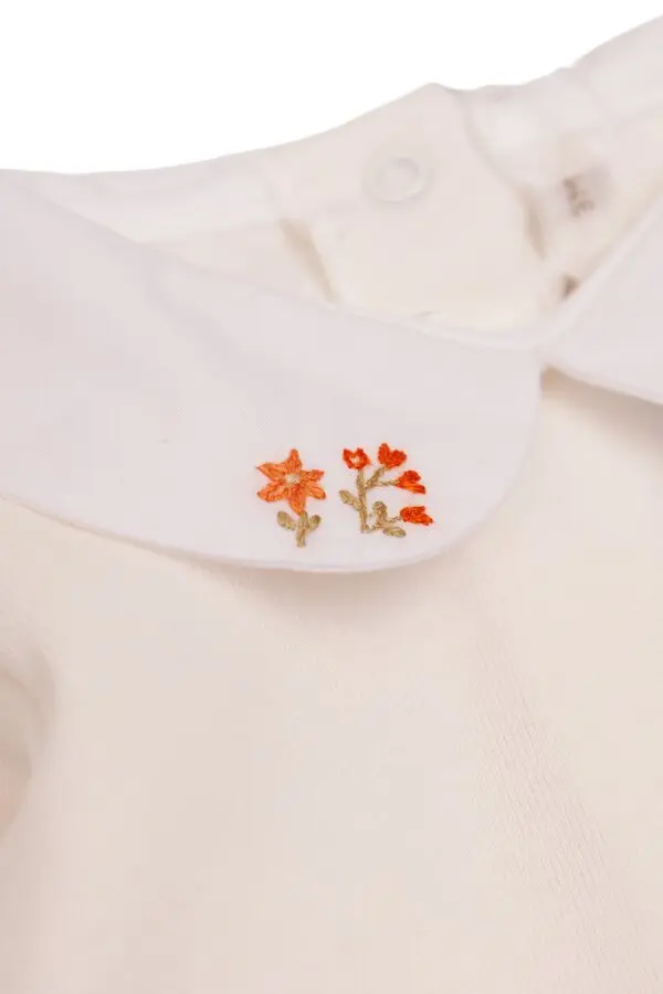 Bonpoint Long Sleeve Bodysuit With Embroidered Collar