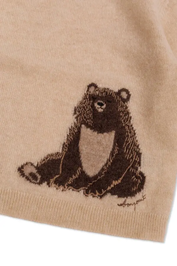Bonpoint Crew Neck Long Sleeve Knit Top With Bear Applique