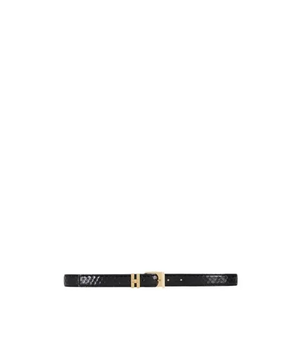 Elisabetta Franchi Leather Belt With Fish-scale Pattern - Black