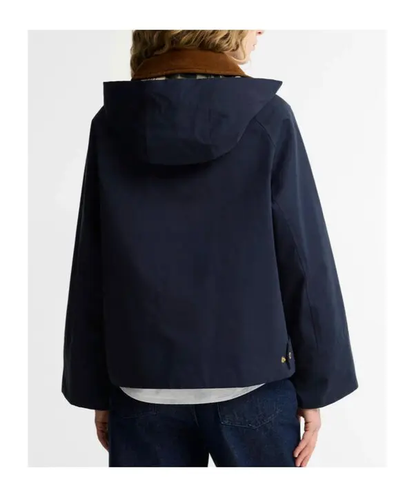 Barbour Detachable Hood Rain Jacket With Corduroy Collar - Deep Navy Blue