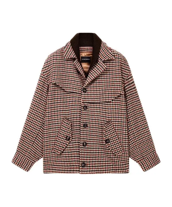 Emporio Armani Houndstooth Virgin Wool Caban Coat
