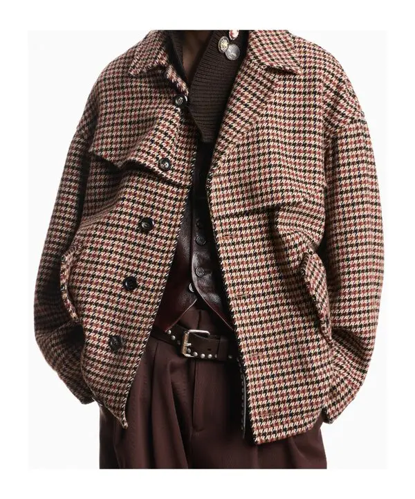 Emporio Armani Houndstooth Virgin Wool Caban Coat
