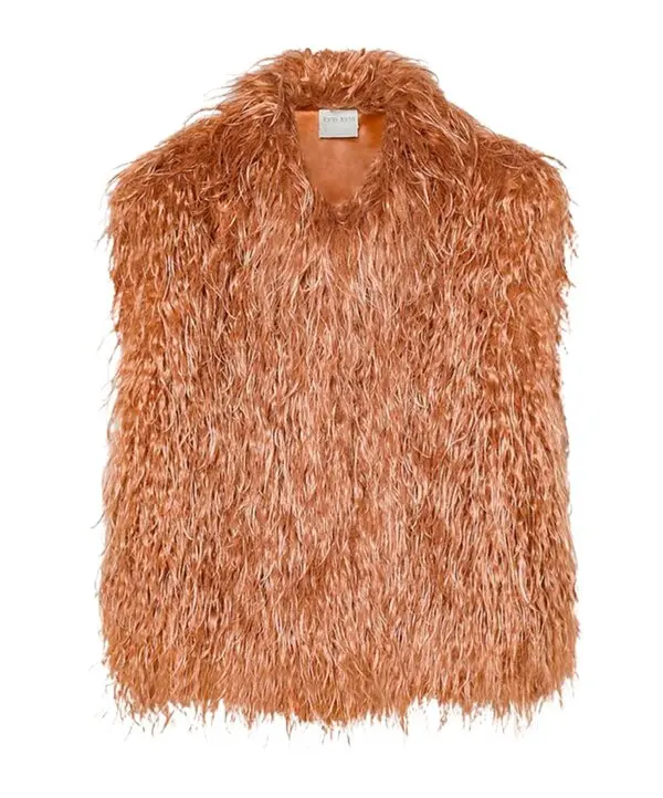 FORTE_FORTE Mongolian Shaggy-texture Sleeveless Jacket - Brown