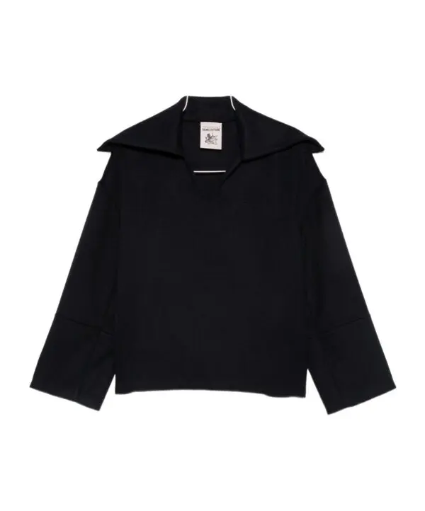 SEMICOUTURE Collared Knit Top With V-neck And Long Sleeves