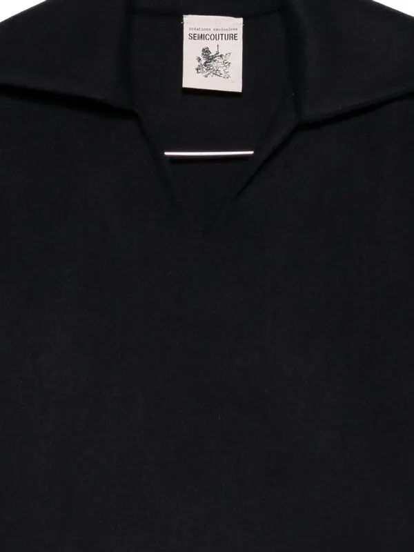 SEMICOUTURE Collared Knit Top With V-neck And Long Sleeves