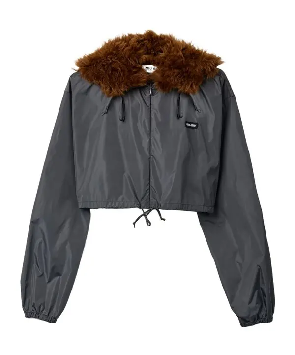 Miu Miu Technical Fabric And Shearling Windbreaker - Hematite