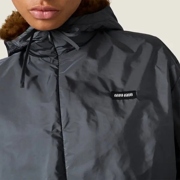 Miu Miu Technical Fabric And Shearling Windbreaker - Hematite