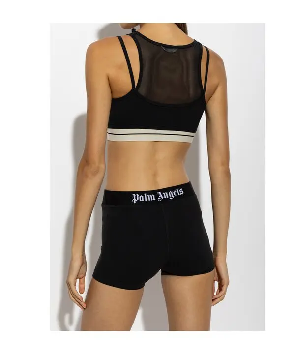 Palm Angels Sleeveless Cropped Tank Top With Logo Hem