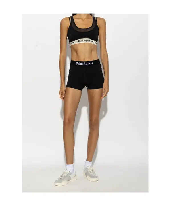 Palm Angels Sleeveless Cropped Tank Top With Logo Hem