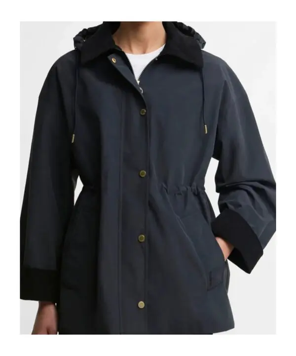 Barbour Detachable Hood Rain Jacket With Corduroy Collar - Deep Navy Blue