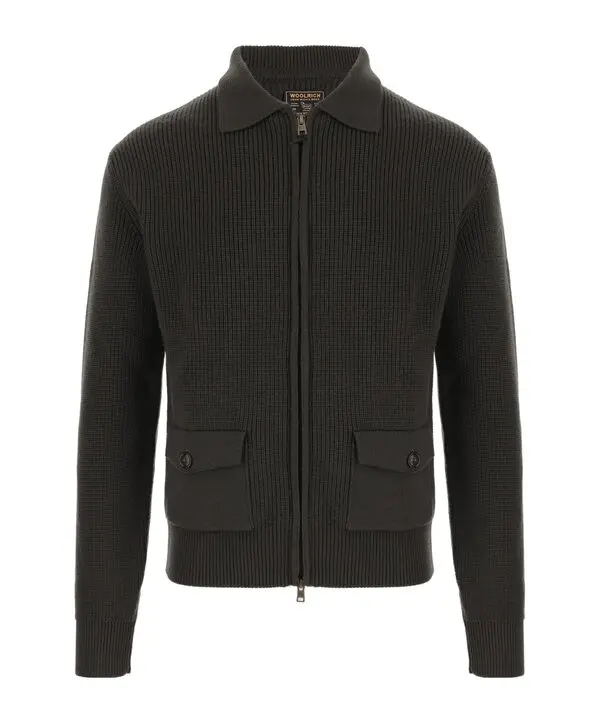 Woolrich Ribbed Zip-up Cardigan - Dark Brown