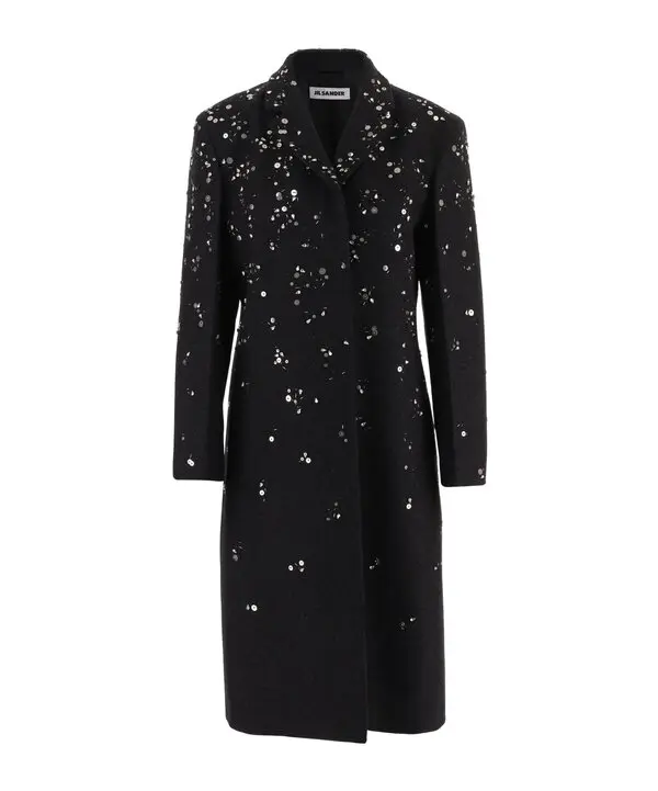 JIL SANDER Embellished Lapel Collar Long Coat