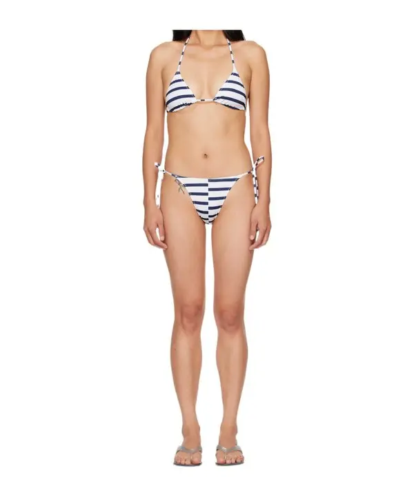 JEAN PAUL GAULTIER Asymmetrical Bikini Set - White/navy