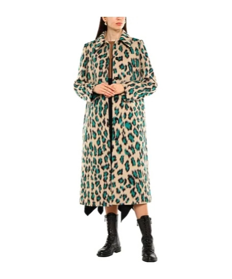 MAISON MARGIELA Long Leopard Print Felt Overcoat
