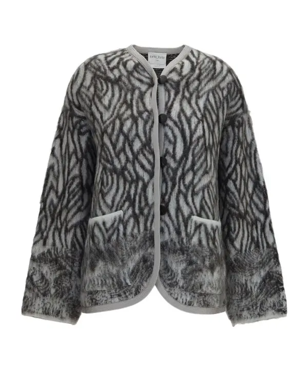 FORTE_FORTE Brushed Knit Cardigan With Abstract Pattern